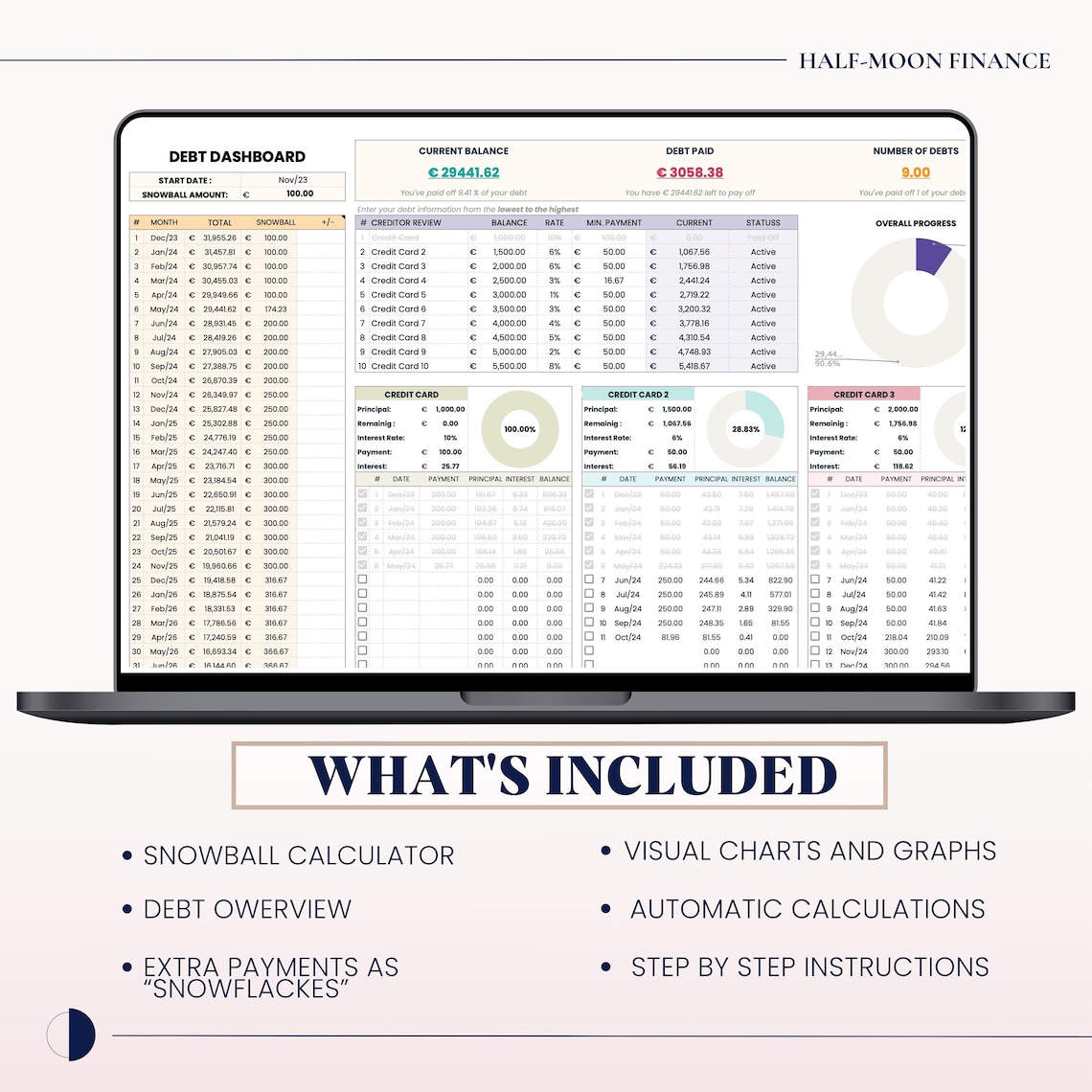 Debt Snowball Spreadsheet in Google Sheets, Debt Payoff Tracker ...