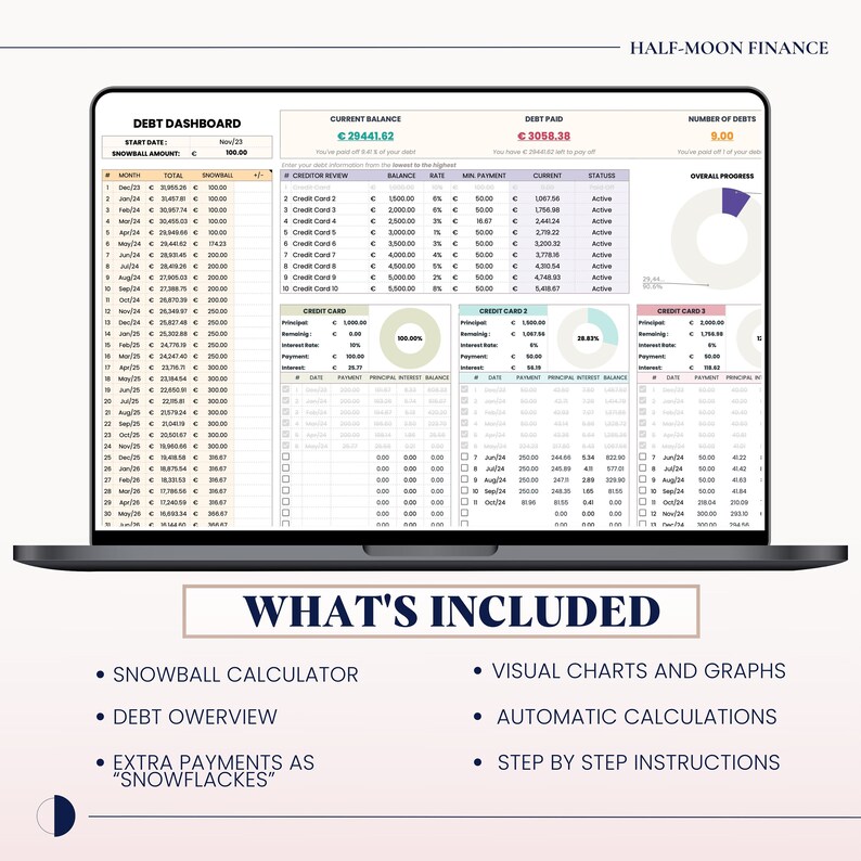 Debt Snowball Spreadsheet in Google Sheets, Debt Payoff Tracker ...