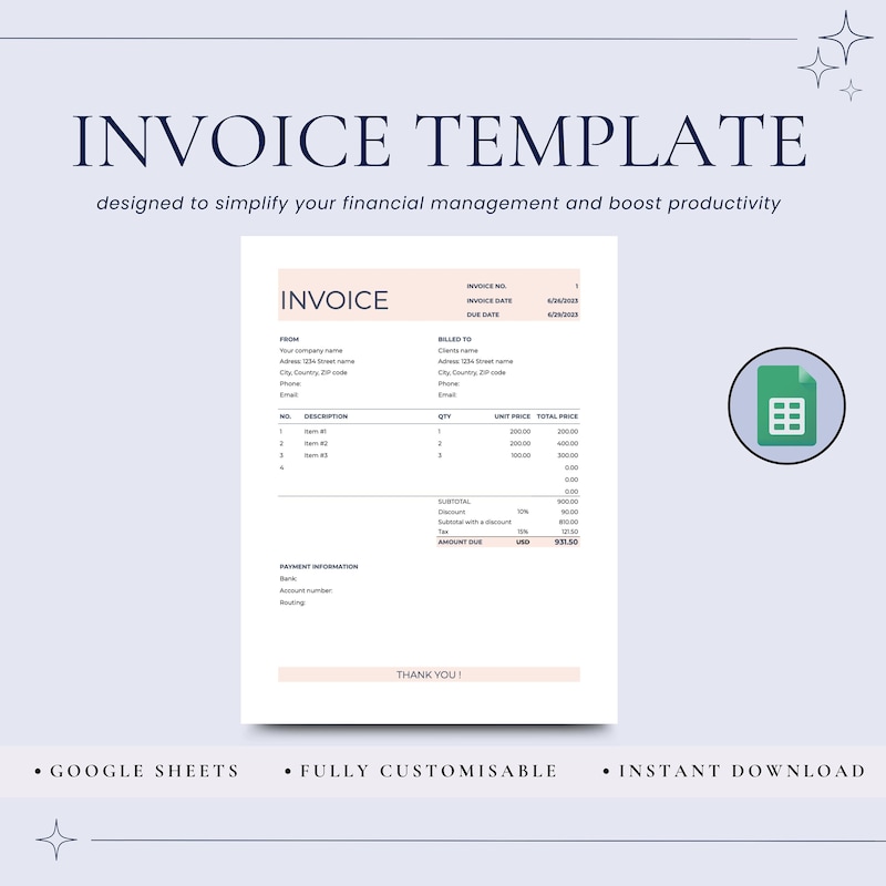 Google Sheets Invoice Template - Etsy