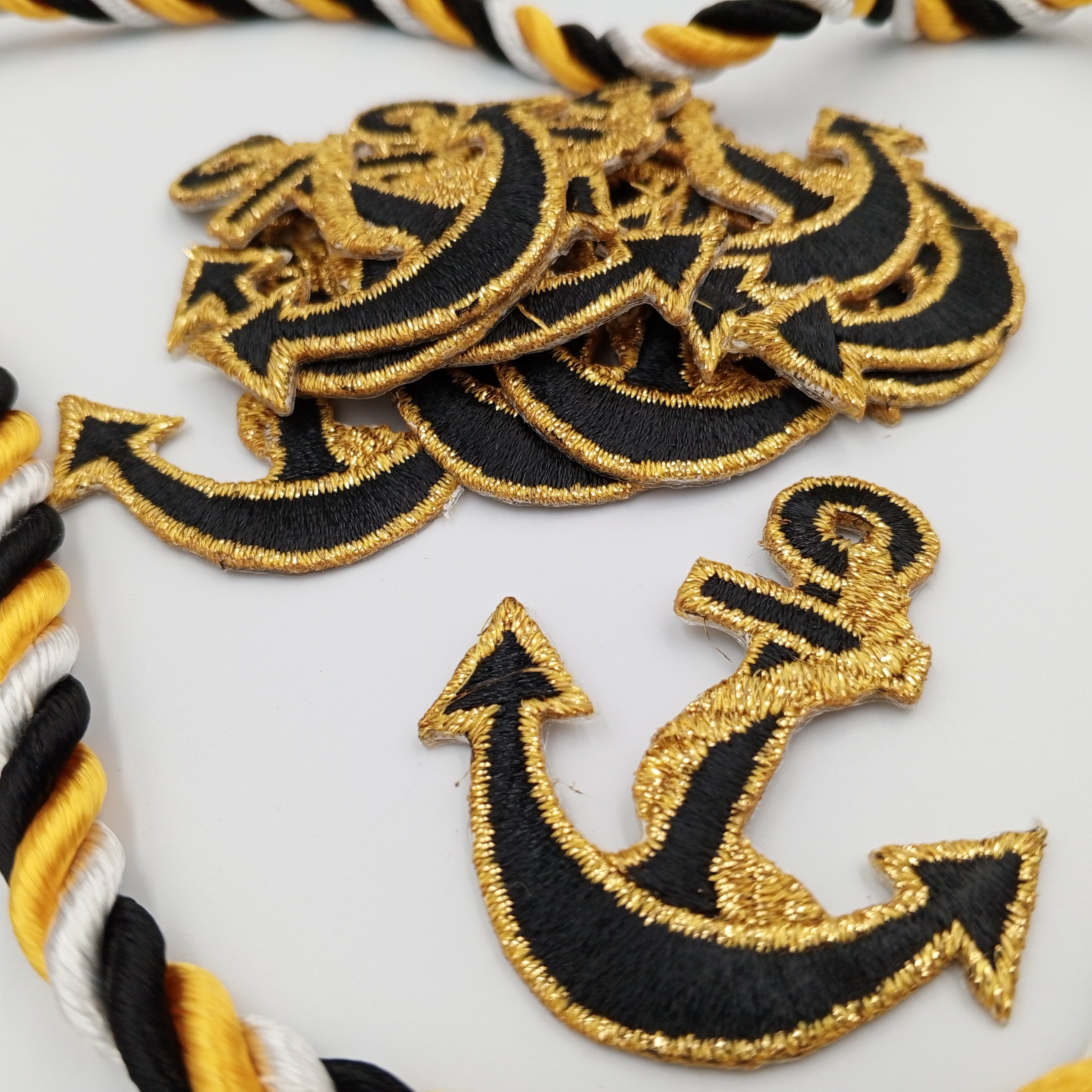 Metallic Gold Black Iron on Anchor Decorative Patch Nautical ...
