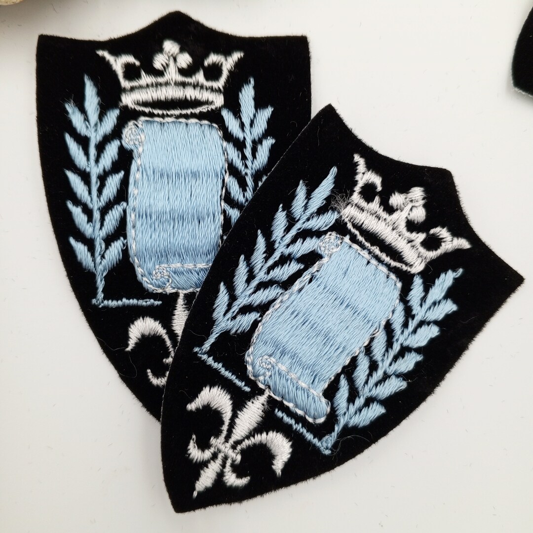 VINTAGE Badge Patches Black, White Crown Blue Embroidered Scroll Patch Appliques #715 - Etsy