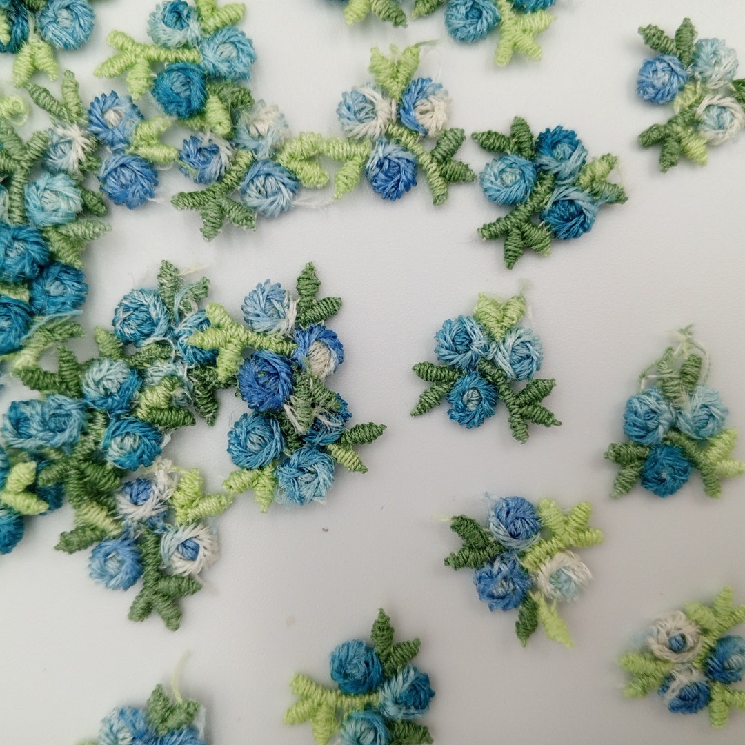 VINTAGE Appliques Cute Green Blue Flower Embroidery Patches #309 - Etsy