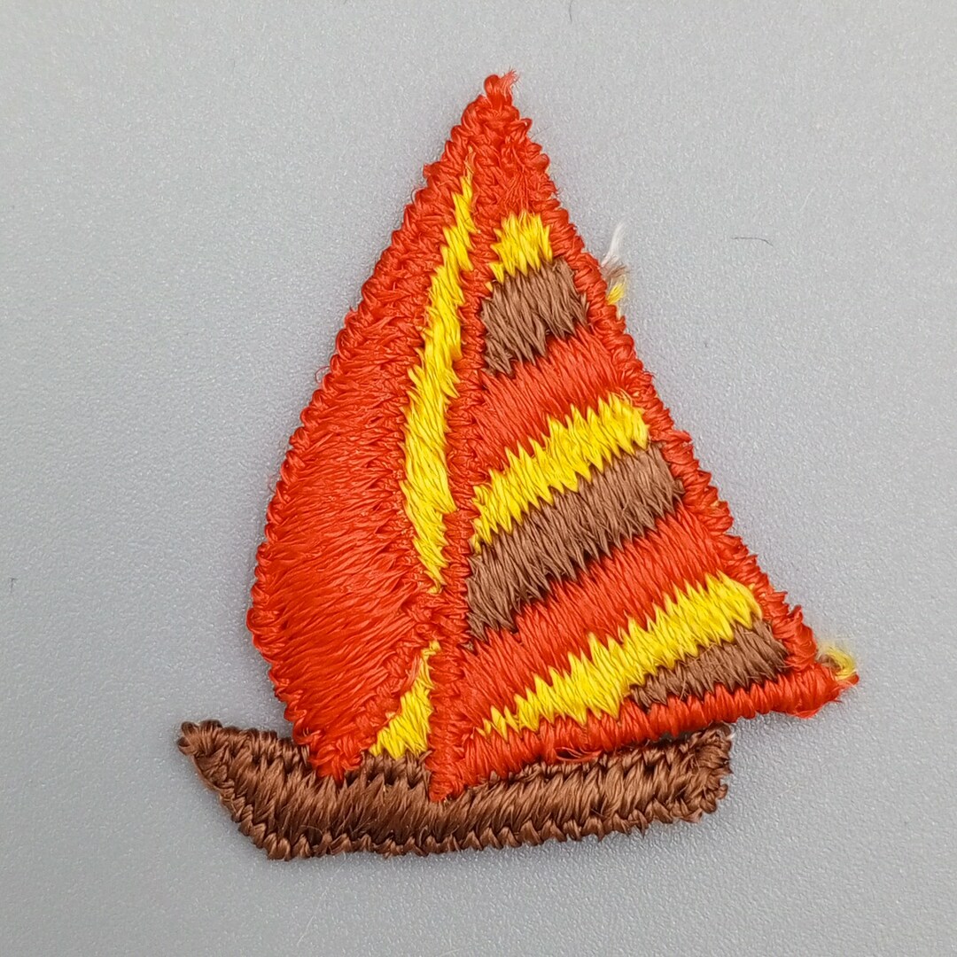 VINTAGE Sailboat Patch Nautical Ship Embroidery Applique Patches Yellow ...