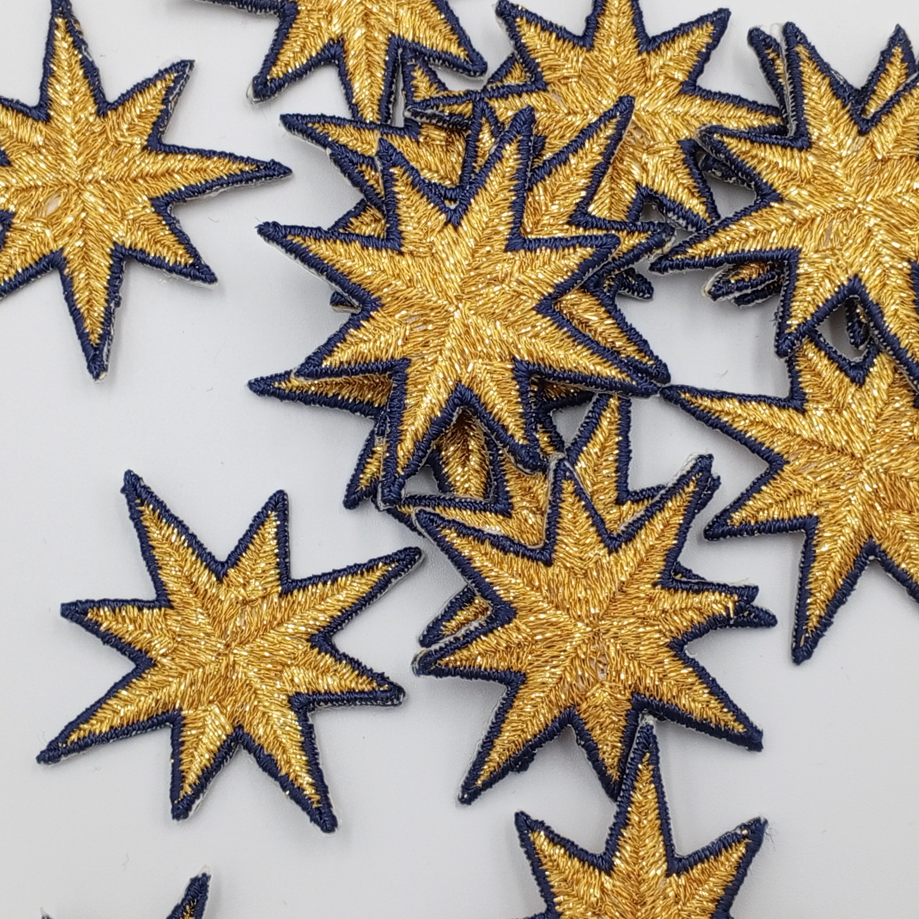 METALLIC Gold Stars Patches Iron on Star Navy Blue Outlined Emblem Star ...