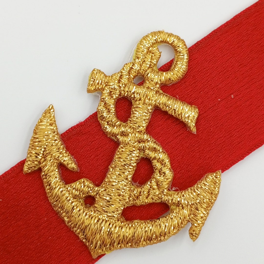 Metallic Gold Iron on Anchor Decorative Patch Nautical Embroidered ...