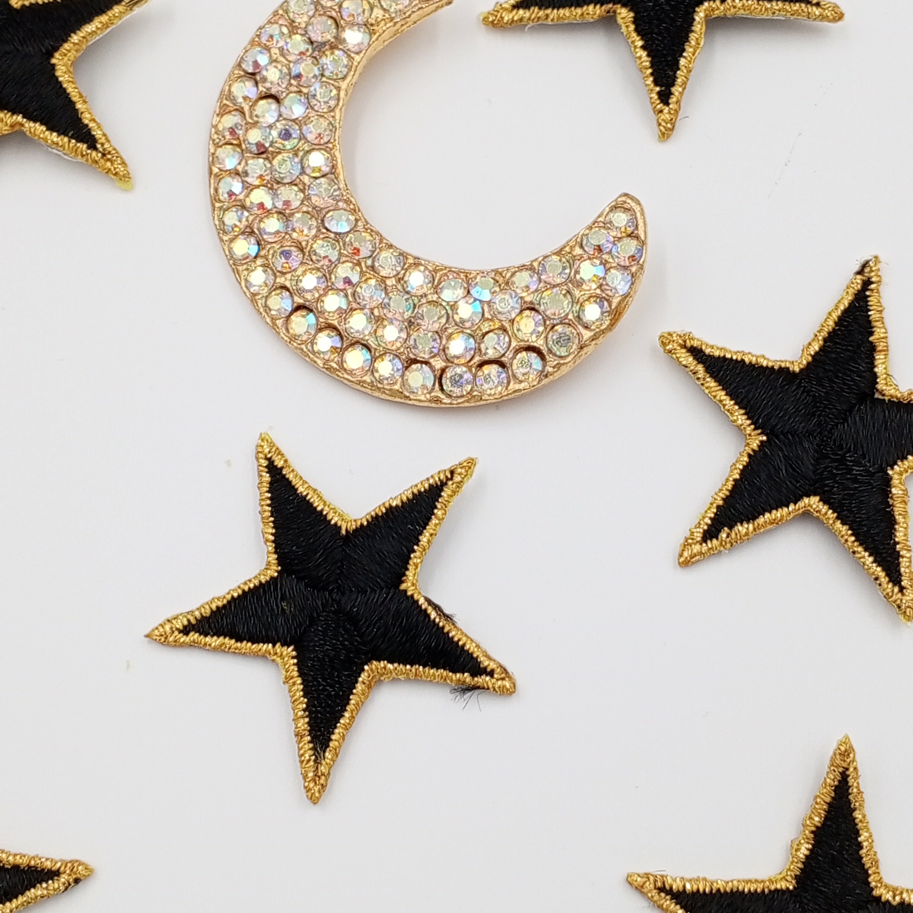 Iron on Metallic Gold Outline Black Stars Patches Embroidered VINTAGE ...