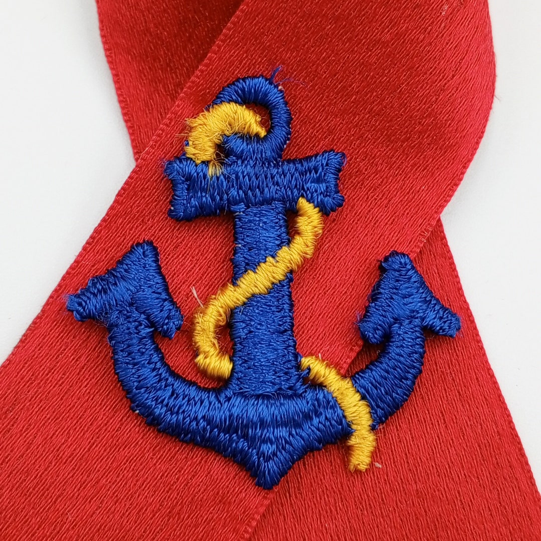 Navy Blue Yellow Rope Anchor Decorative Patch Nautical Embroidered ...