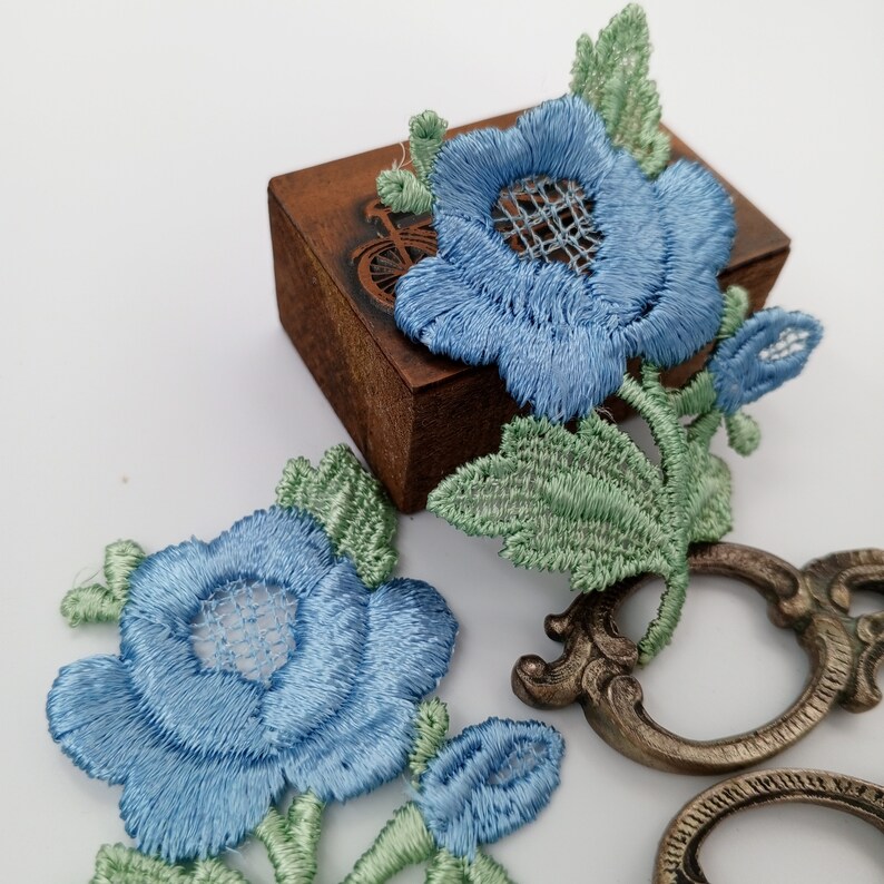 FLORAL VINTAGE Appliques Blue Green Flower Patches #252 - Etsy