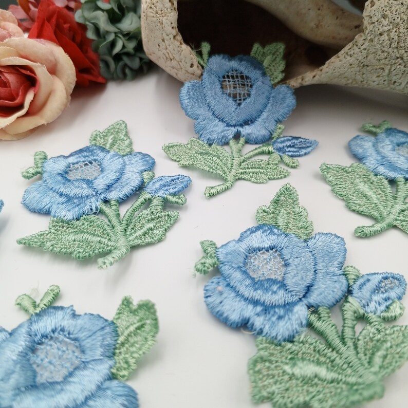 FLORAL VINTAGE Appliques Blue Green Flower Patches #252 - Etsy