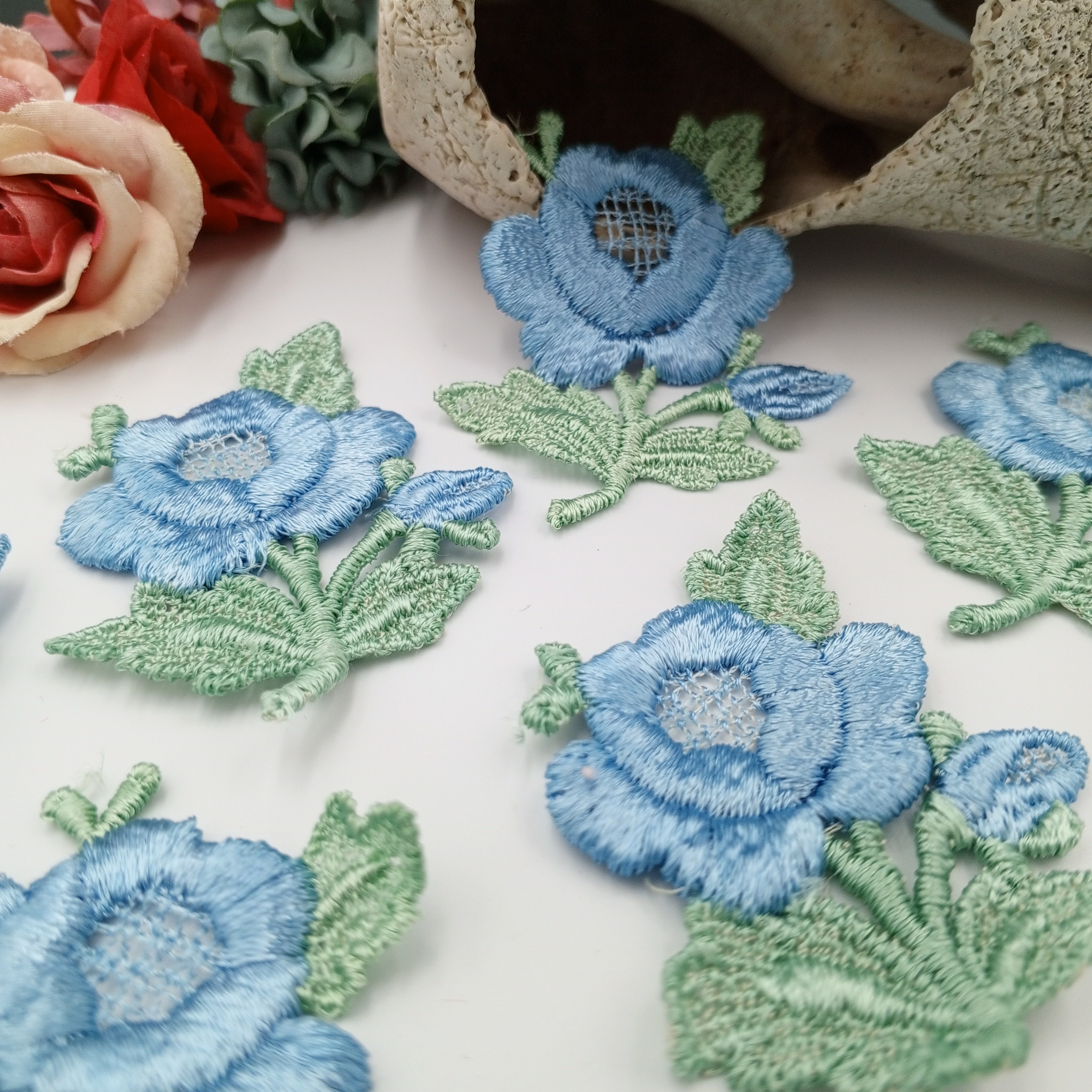 FLORAL VINTAGE Appliques Blue Green Flower Patches #252 - Etsy