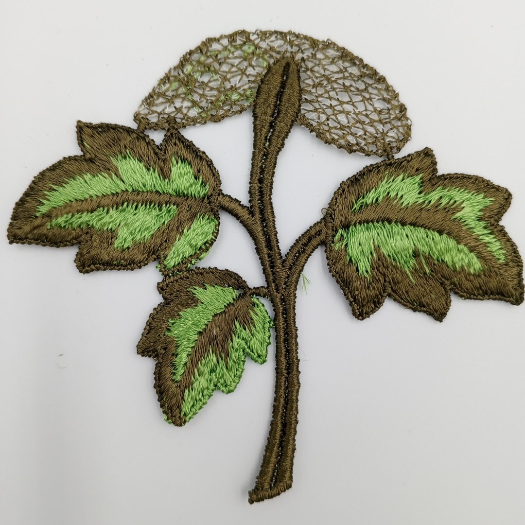 NATURE Leafy Stem Appliques VINTAGE Forest Green Leaf Patches ...