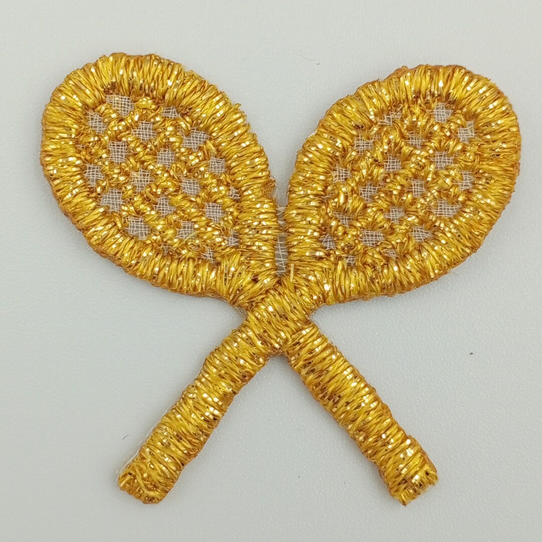 Tennis Patch Embroidery Metallic Gold Tennis Racket Iron-on Transfer ...