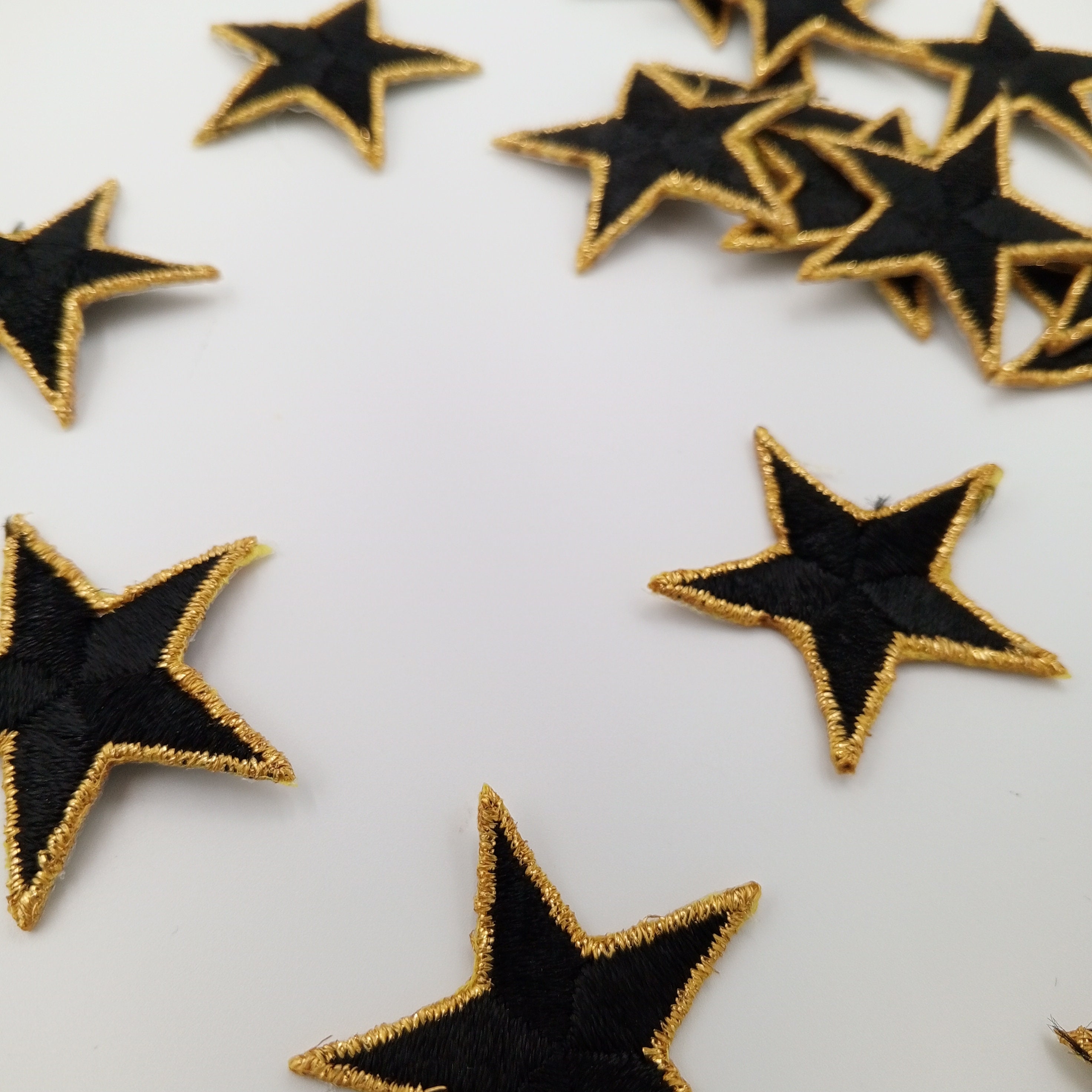 Iron on Metallic Gold Outline Black Stars Patches Embroidered VINTAGE ...