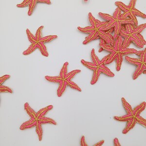 Coral Pink Starfish Patch Metallic Gold Sea Star Applique VINTAGE Seashore Star Iron on Patches ...