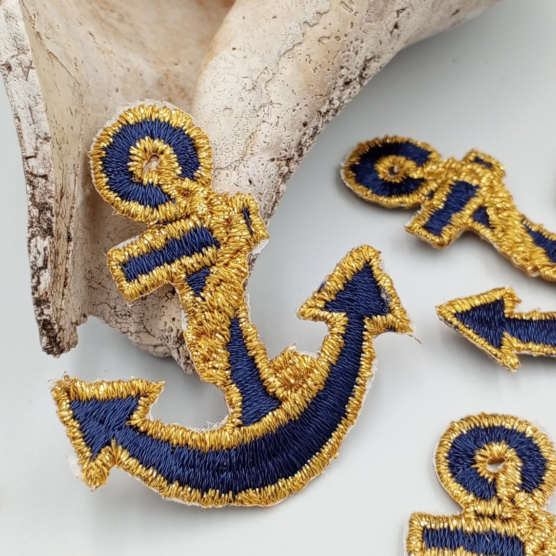 Metallic Gold Navy Iron on Anchor Decorative Patch Nautical Embroidered ...