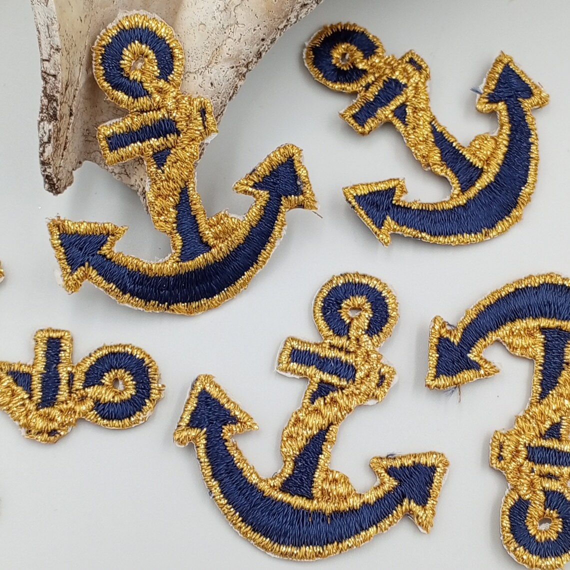 Metallic Gold Navy Iron on Anchor Decorative Patch Nautical Embroidered ...