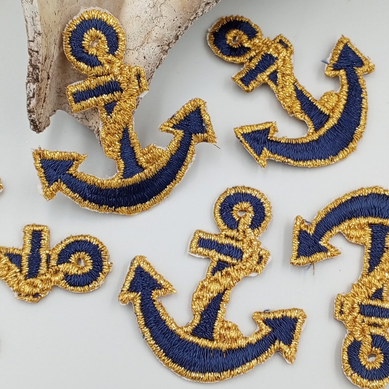 Metallic Gold Navy Iron on Anchor Decorative Patch Nautical Embroidered ...