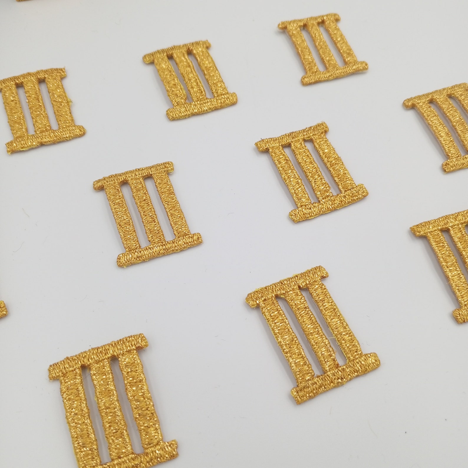VINTAGE Badge Patches Metallic Gold Roman Numeral Three Embroidered ...