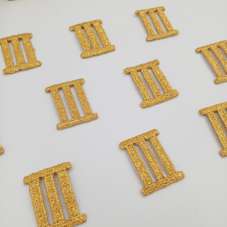 VINTAGE Badge Patches Metallic Gold Roman Numeral Three Embroidered ...