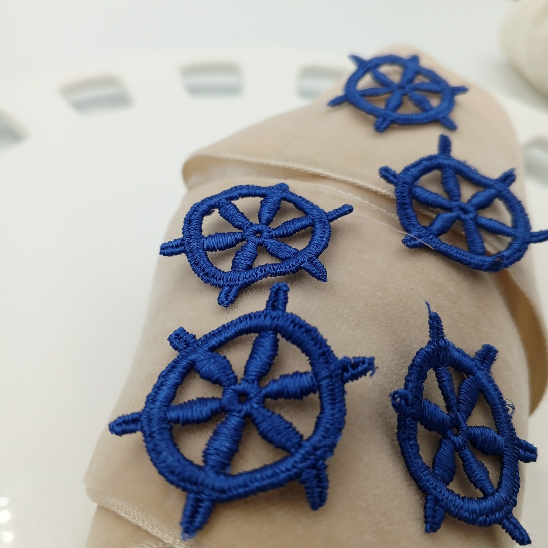 Navy Blue Nautical Ship Wheel Applique Embroidered Vintage Captain's ...