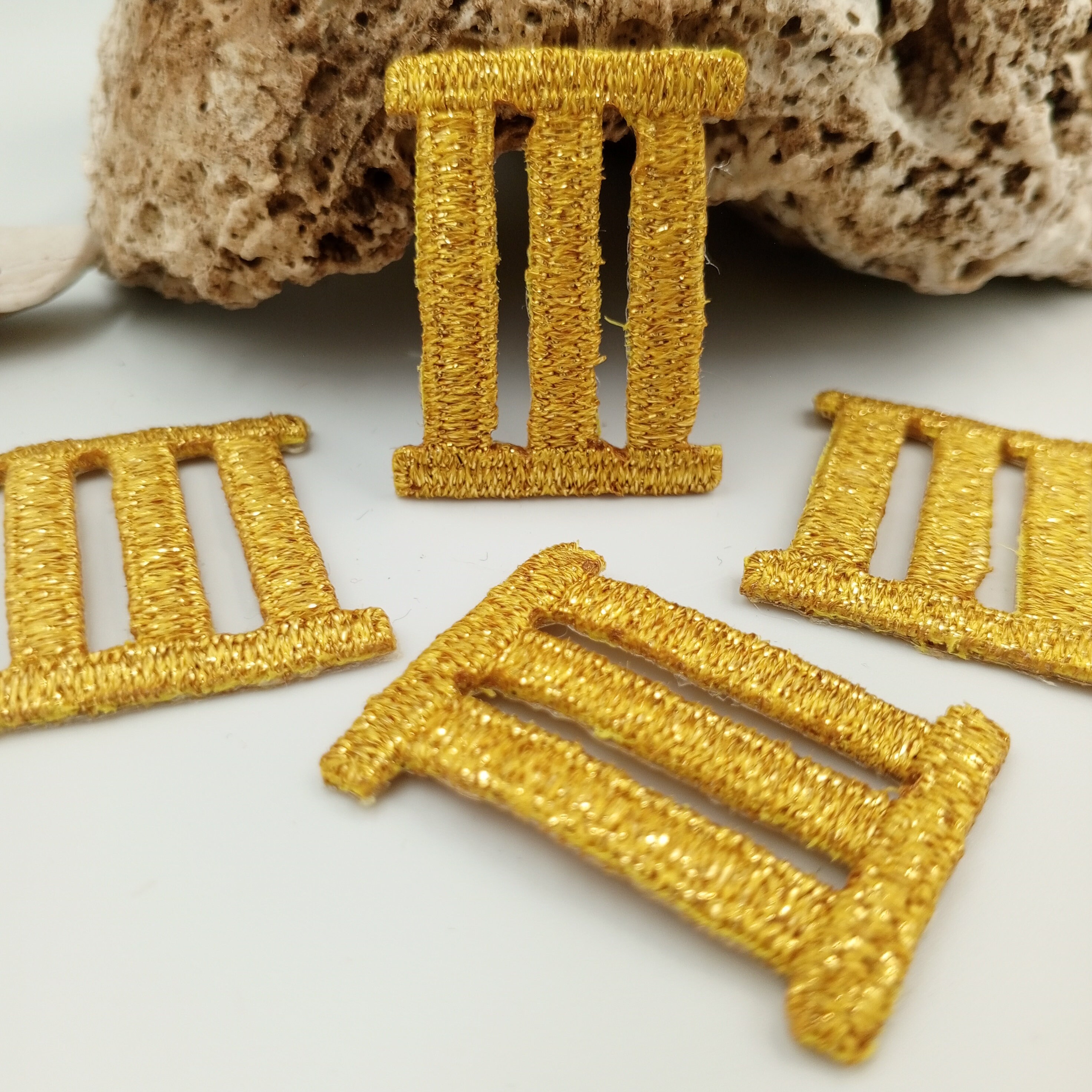 VINTAGE Badge Patches Metallic Gold Roman Numeral Three Embroidered ...