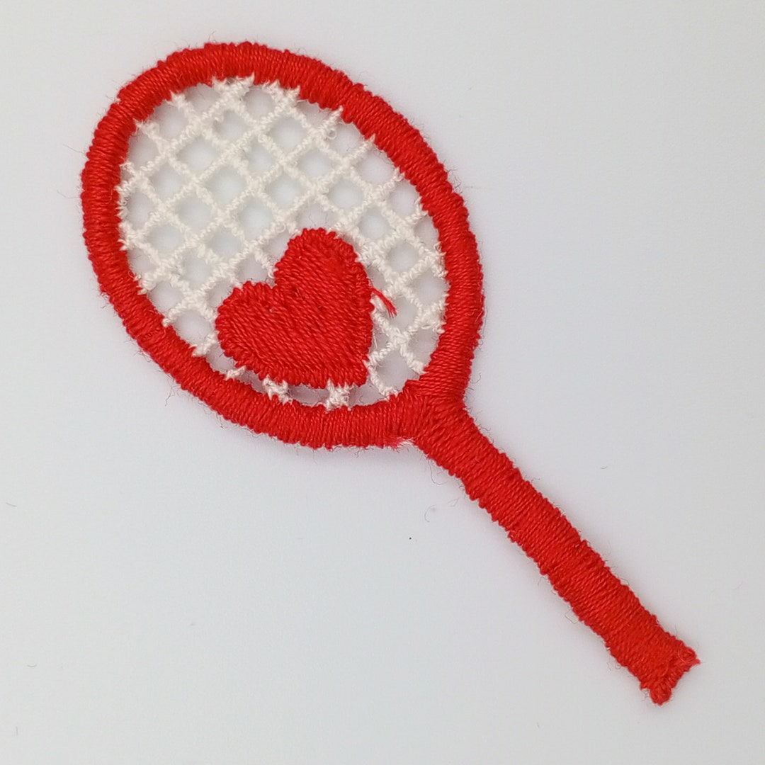 VINTAGE Red Heart Tennis Rackets Patches off White Embroidered Love ...