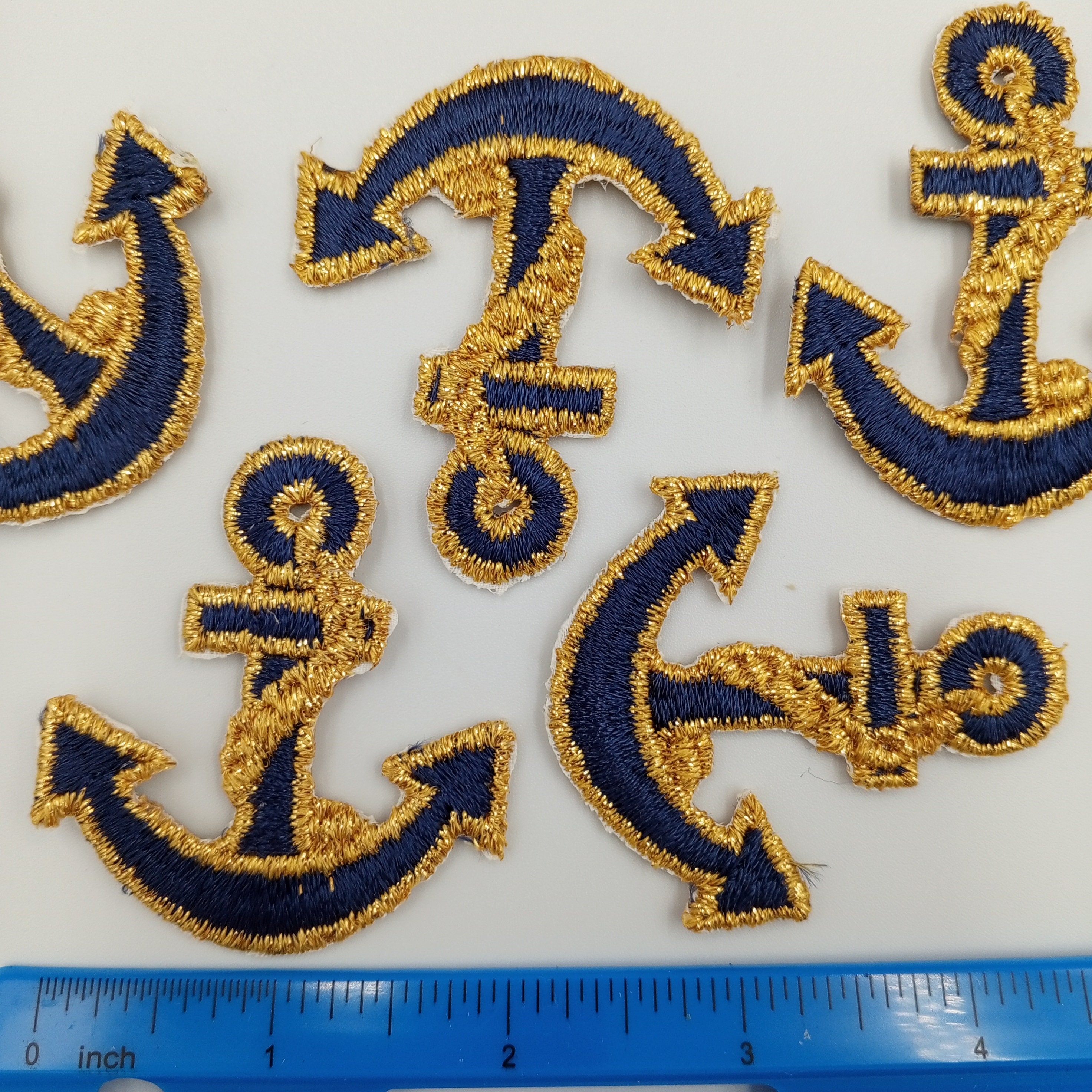Metallic Gold Navy Iron on Anchor Decorative Patch Nautical Embroidered ...