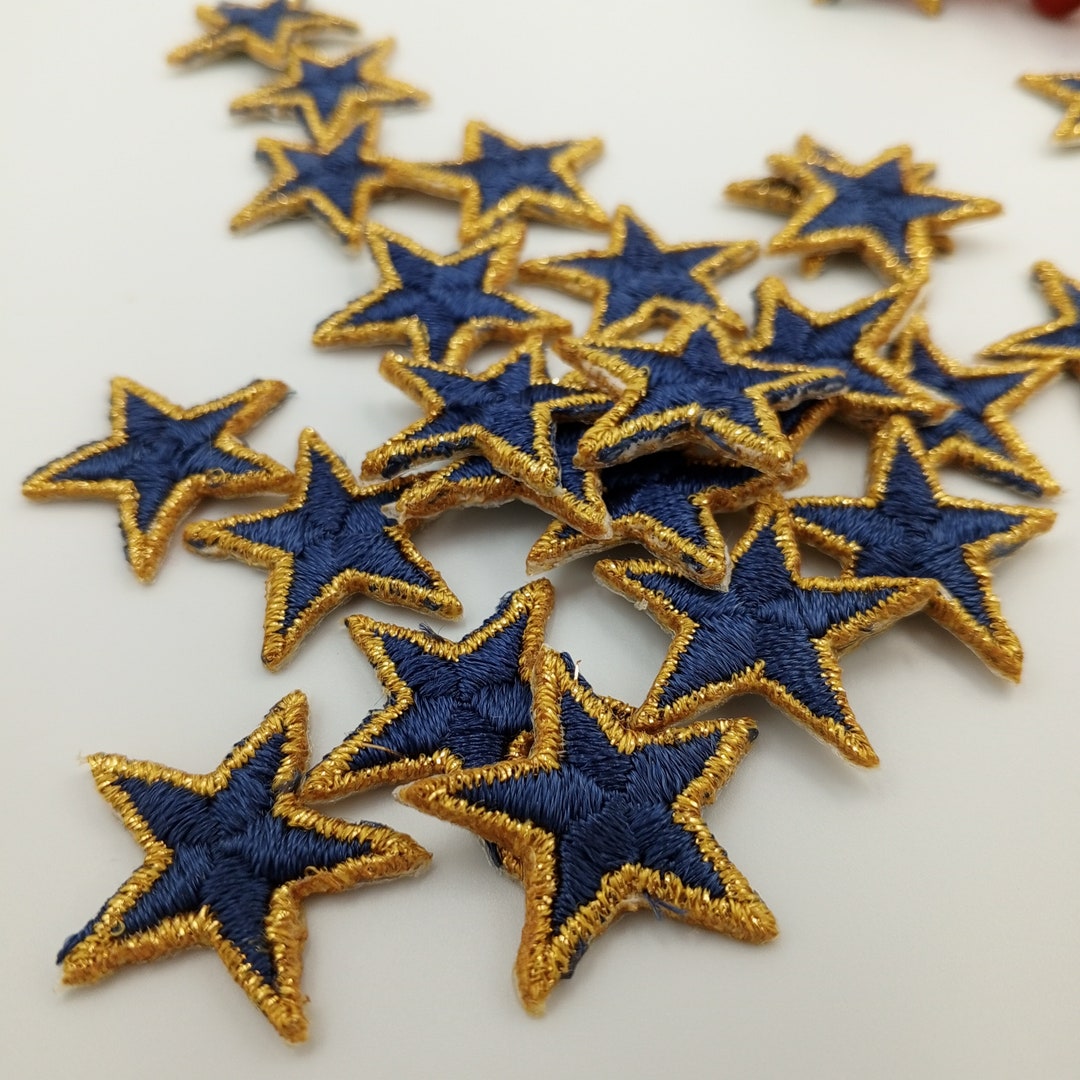 Iron on Metallic Gold Bordered Navy Blue Stars Patches VINTAGE ...