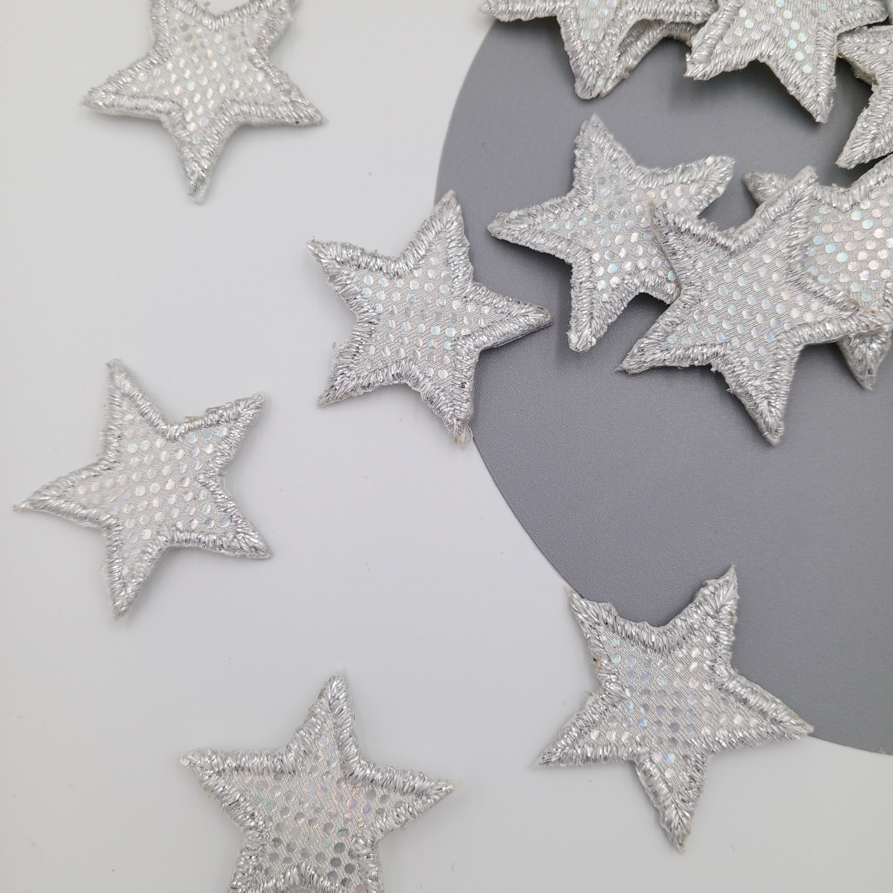 Iron on Metallic Silver Stars Appliques Decorative Hologram Sparkle ...