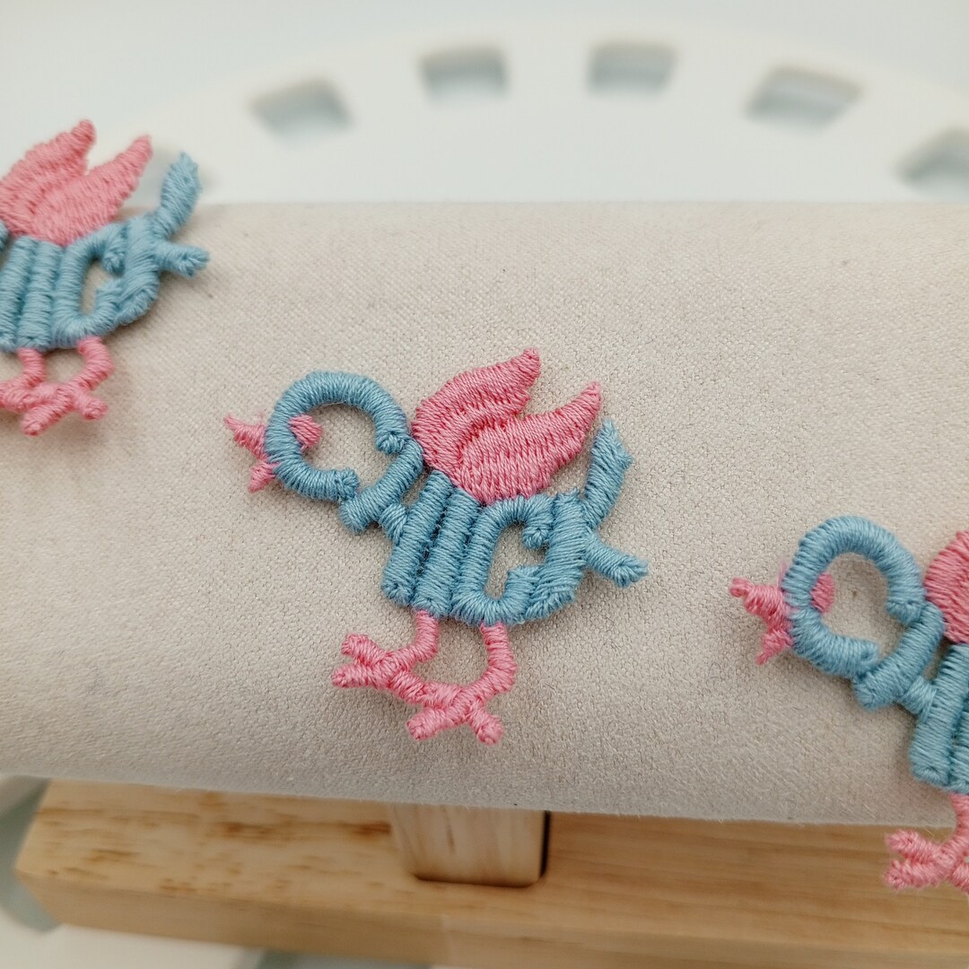 VINTAGE Letter Words Patches Pink Blue Chick Embroidered Appliques #806 ...