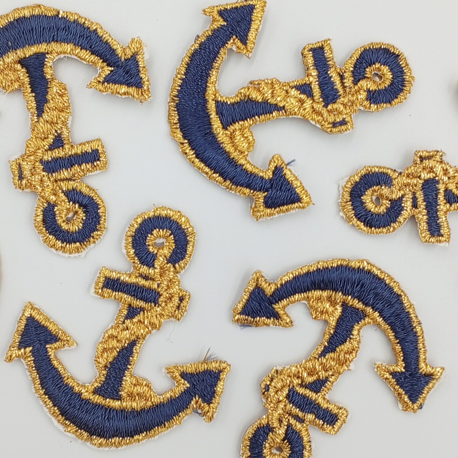 Metallic Gold Navy Iron on Anchor Decorative Patch Nautical Embroidered ...