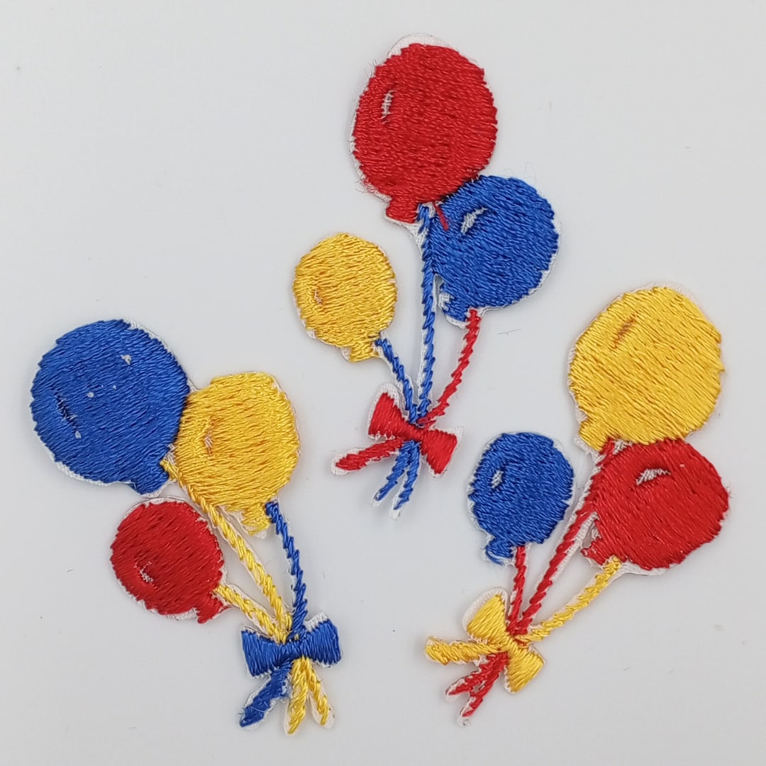 VINTAGE Party Balloon Patches Navy Blue Yellow Red Embroidered ...