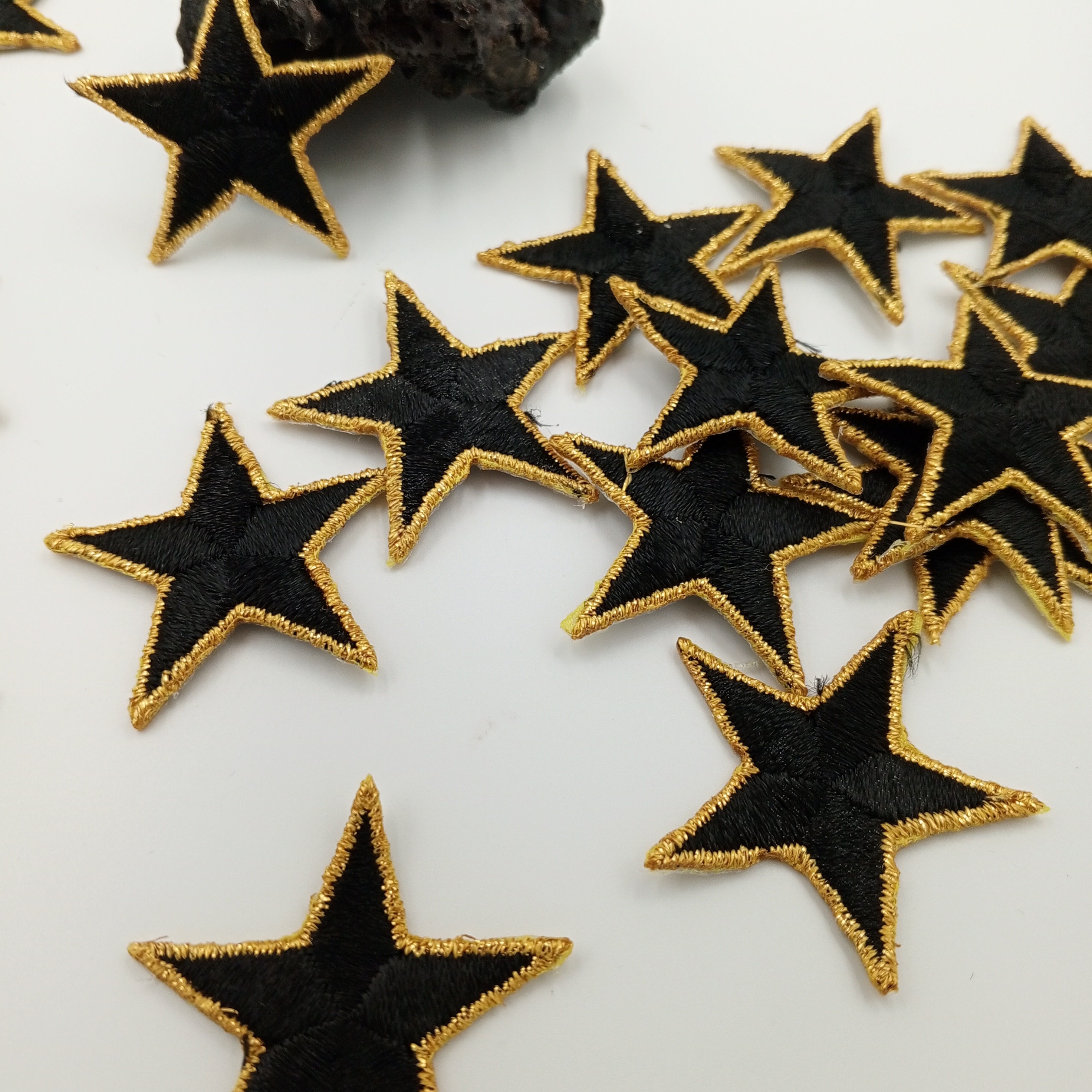 Iron on Metallic Gold Outline Black Stars Patches Embroidered VINTAGE ...