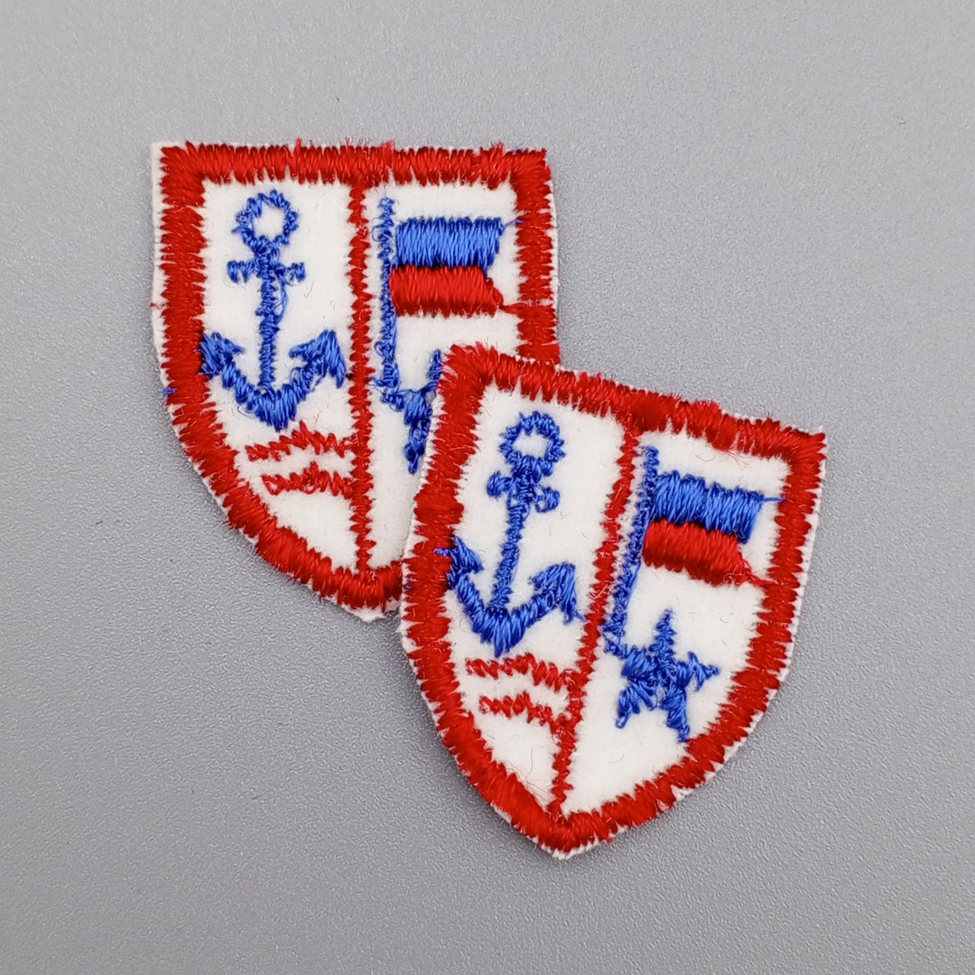 VINTAGE Badge Patches Blue White, Red Anchor, Shield Embroidered ...