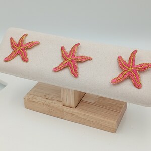 Coral Pink Starfish Patch Metallic Gold Sea Star Applique VINTAGE Seashore Star Iron on Patches ...