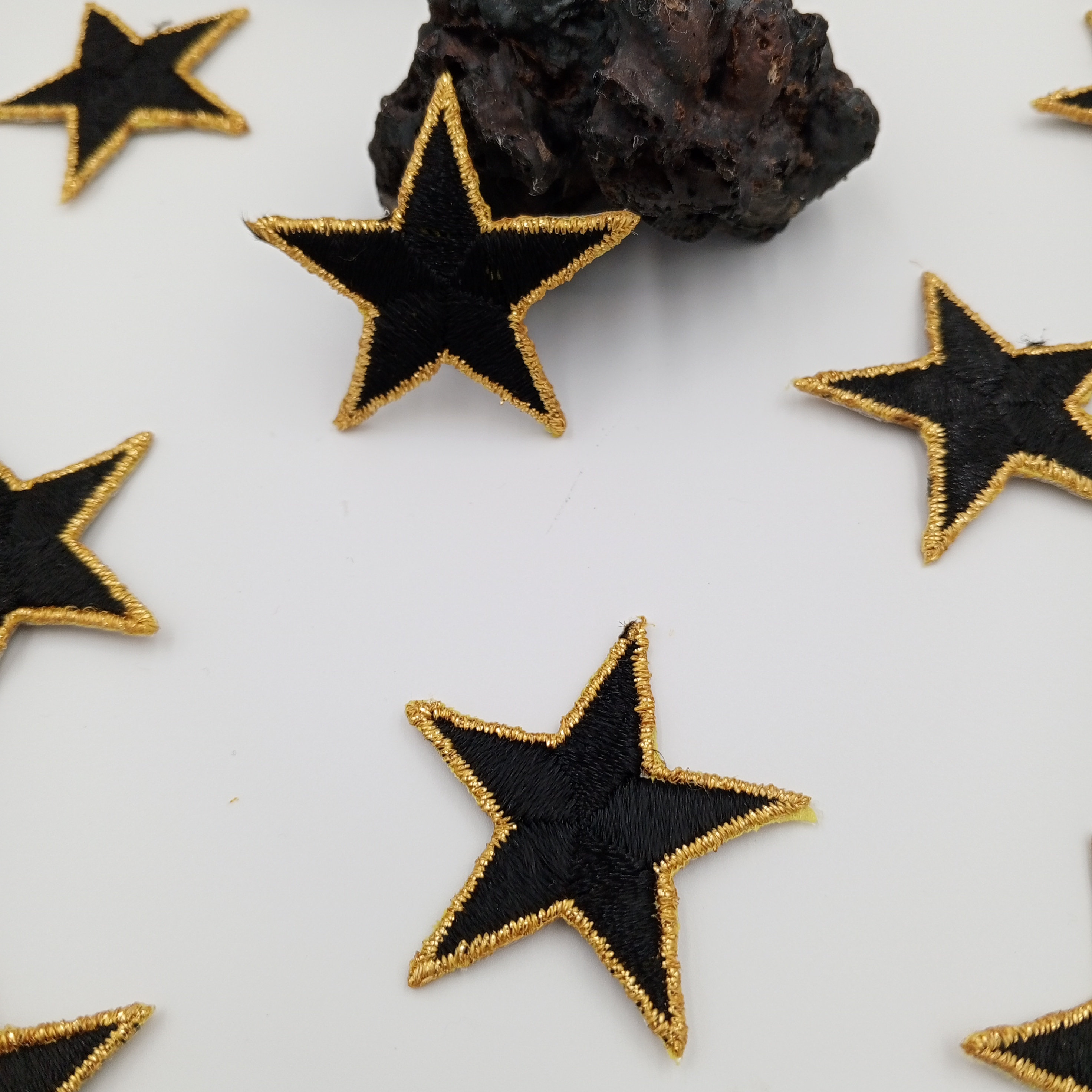 Iron on Metallic Gold Outline Black Stars Patches Embroidered VINTAGE ...