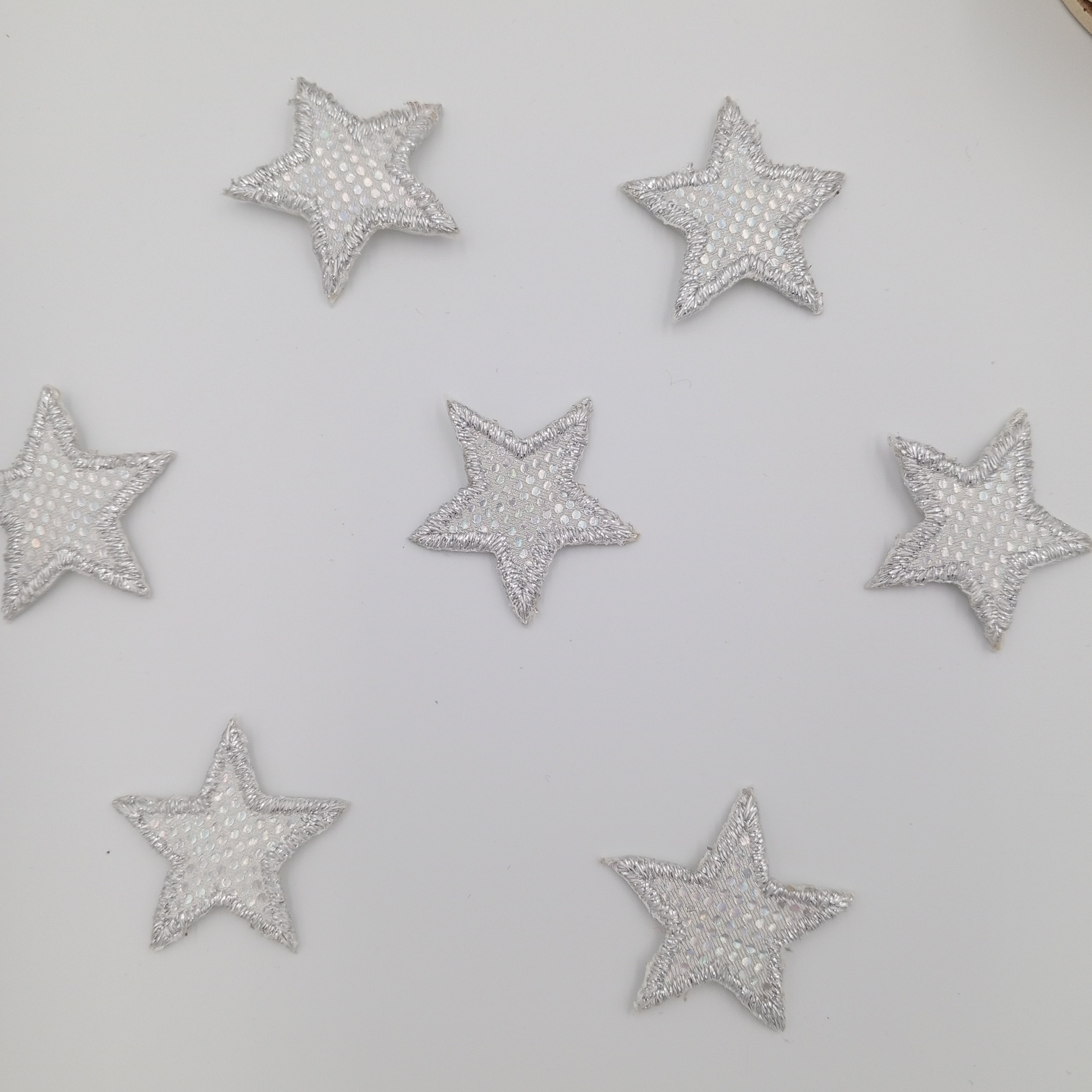 Iron on Metallic Silver Stars Appliques Decorative Hologram Sparkle ...