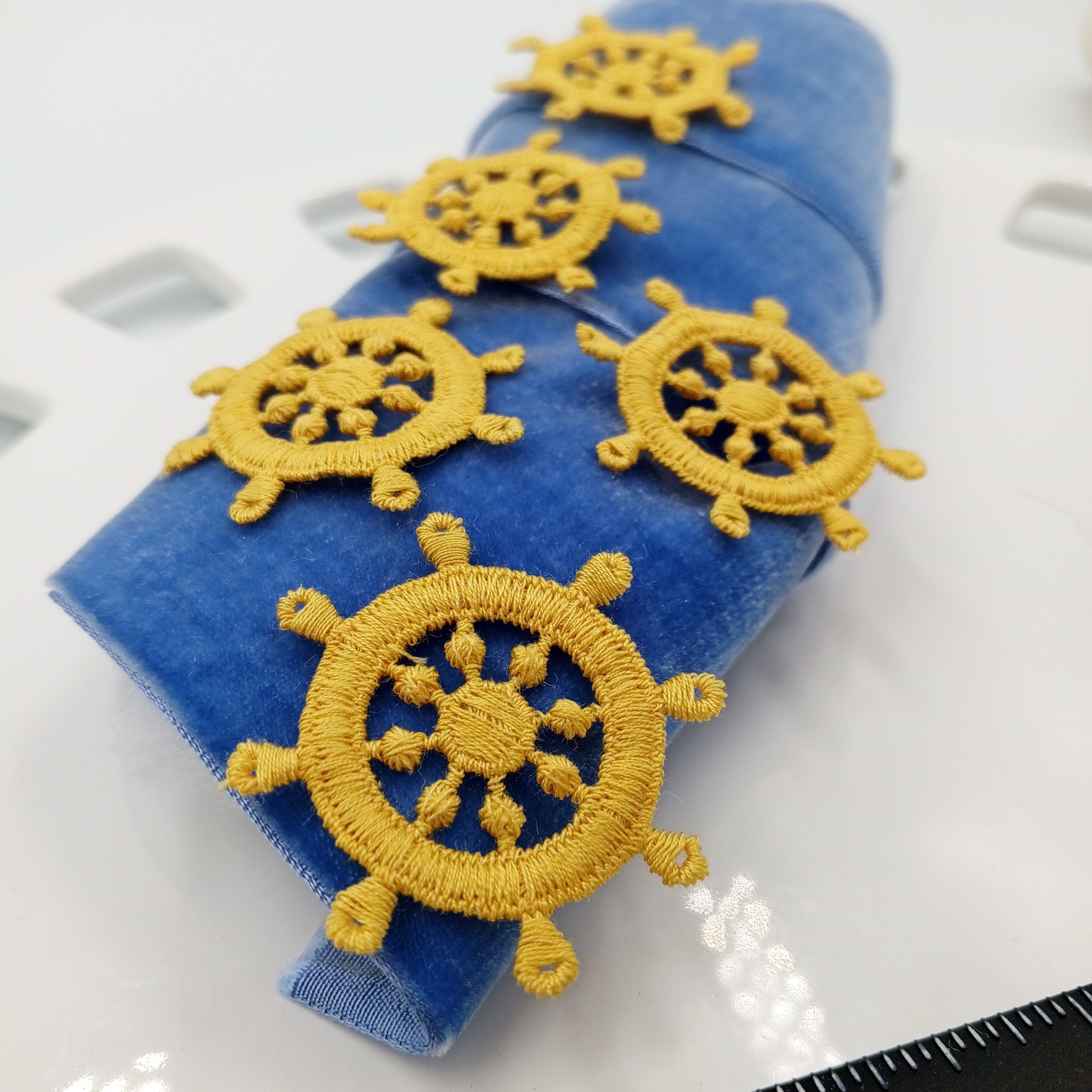 Yellow Nautical Ship Wheel Applique Embroidered Vintage Captain's Wheel ...