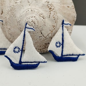 Navy Blue Nautical White Sailboat Patch Sailor Ship Embroidered Vintage ...