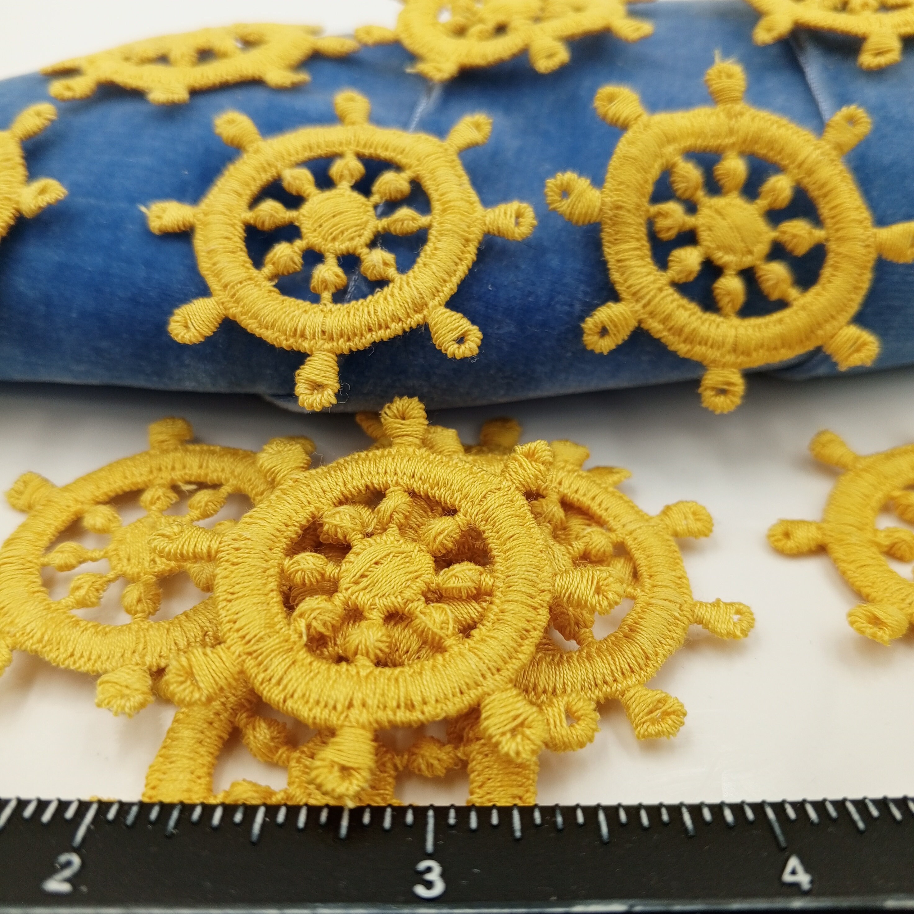 Yellow Nautical Ship Wheel Applique Embroidered Vintage Captain's Wheel ...