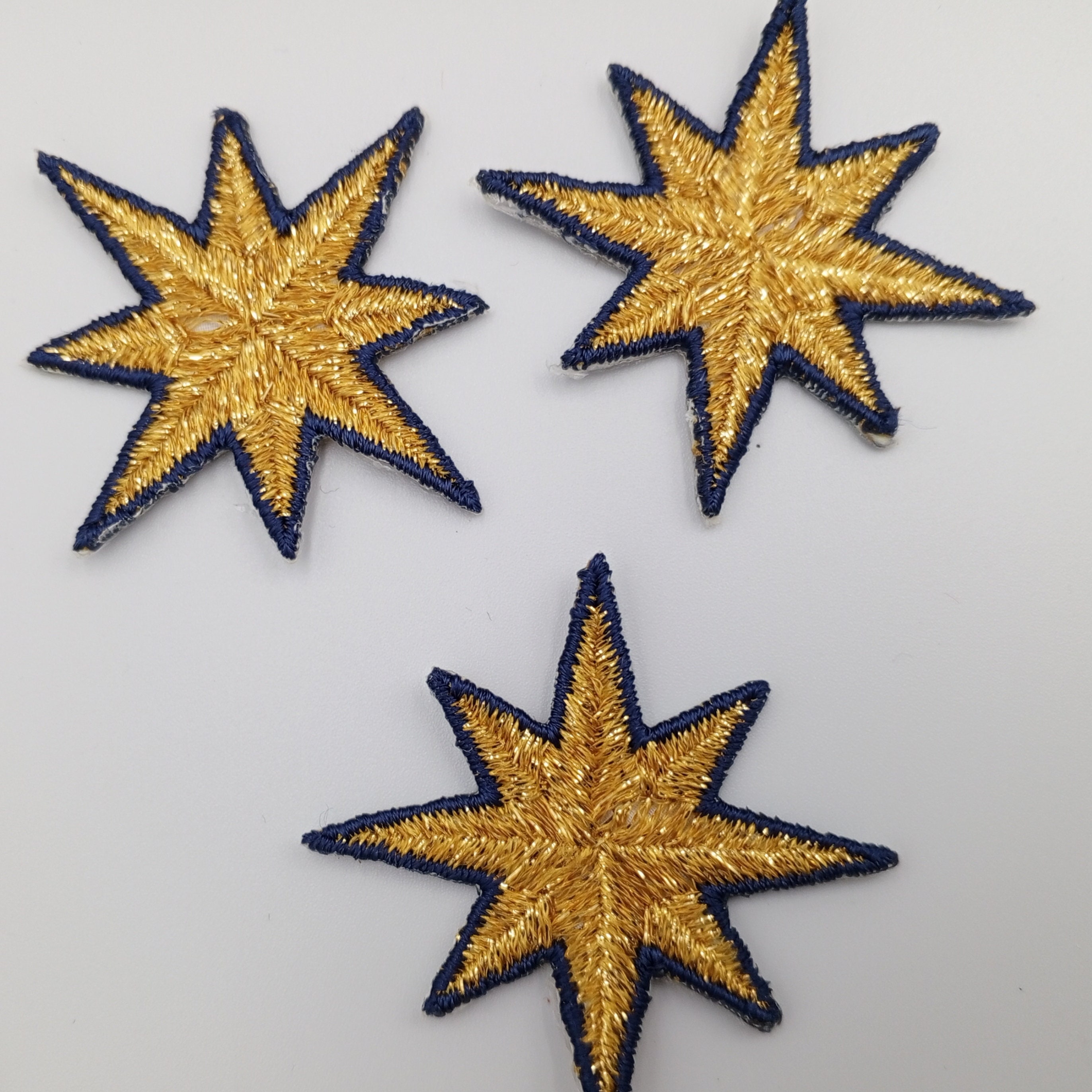 METALLIC Gold Stars Patches Iron on Star Navy Blue Outlined Emblem Star ...