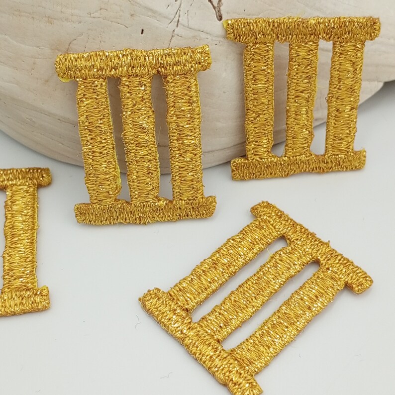 VINTAGE Badge Patches Metallic Gold Roman Numeral Three Embroidered ...