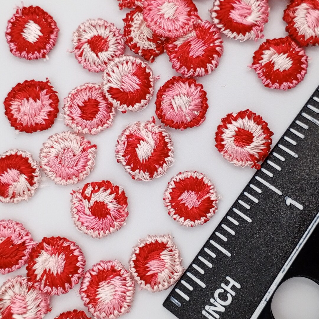 Vintage Embroidered Flower Appliqués, Red & Pink Dot Design - Etsy