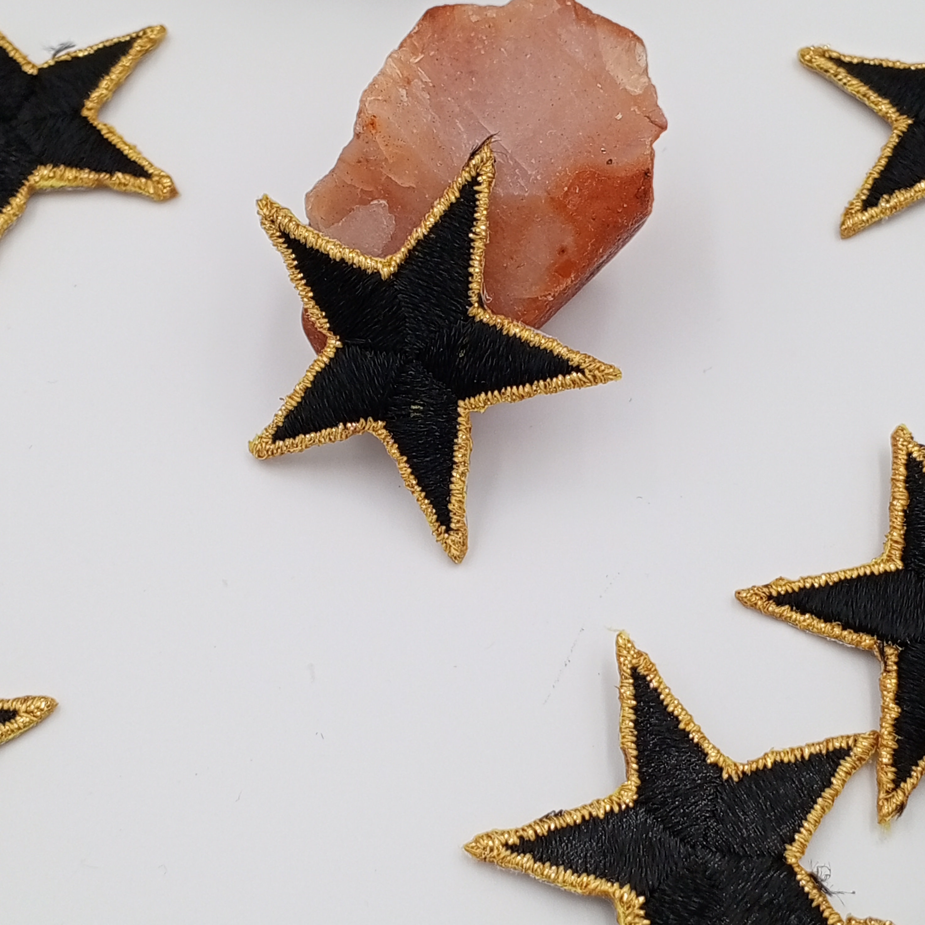 Iron on Metallic Gold Outline Black Stars Patches Embroidered VINTAGE ...