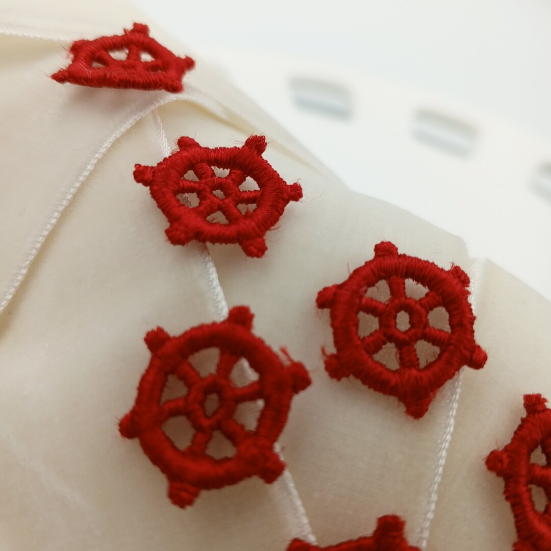 Red Nautical Ship Wheel Applique Embroidered Vintage Captain's Wheel ...