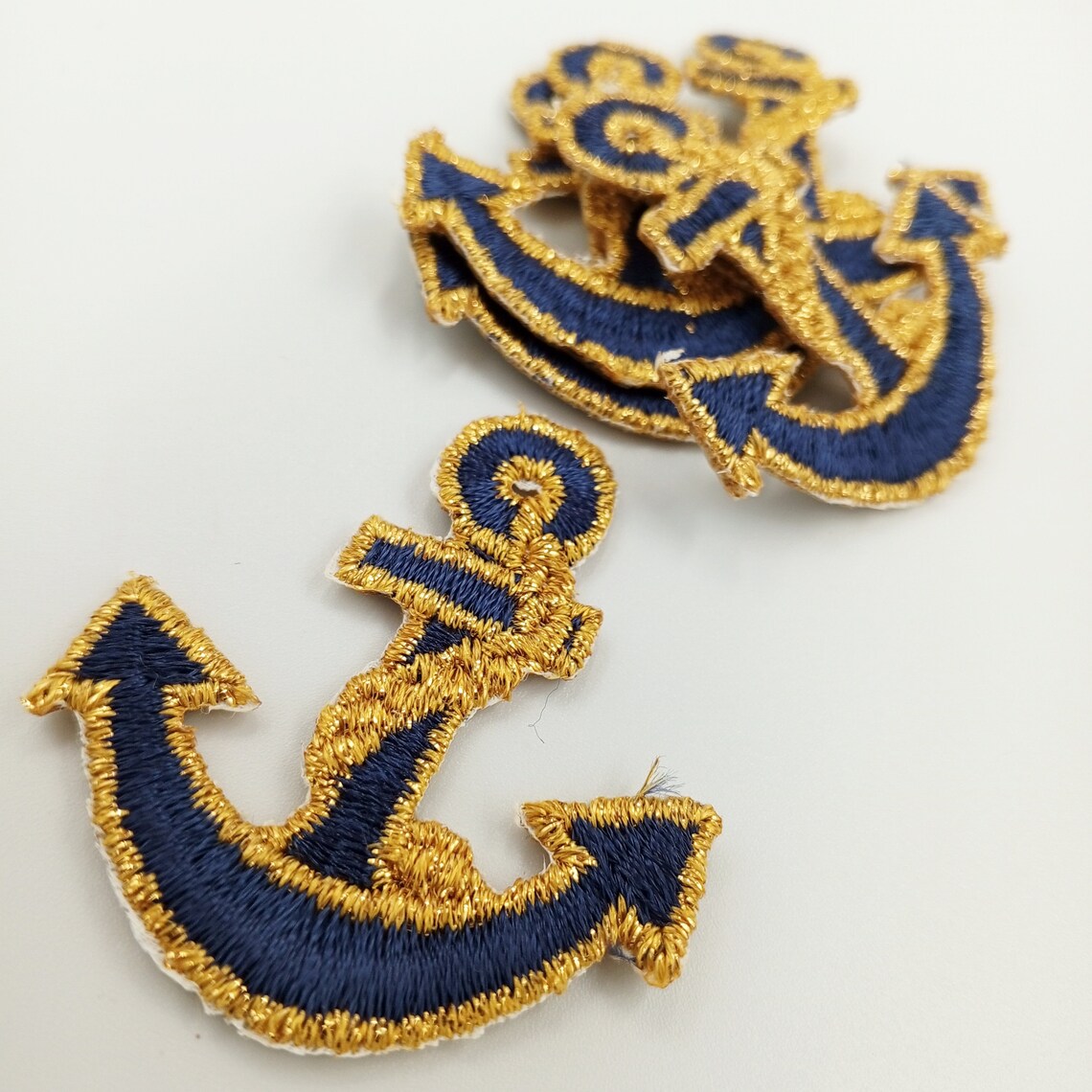 Metallic Gold Navy Iron on Anchor Decorative Patch Nautical Embroidered ...