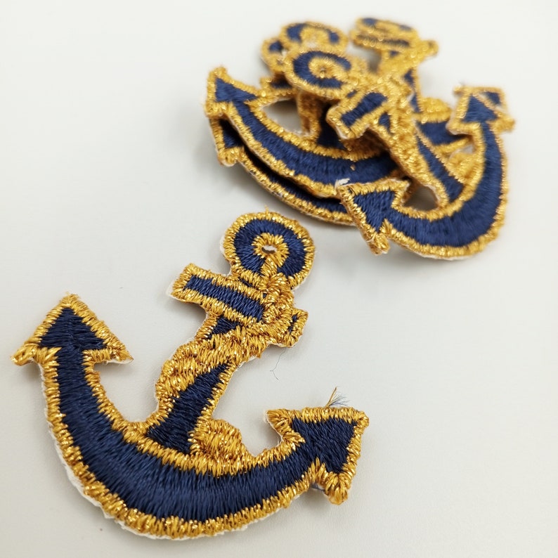 Metallic Gold Navy Iron on Anchor Decorative Patch Nautical Embroidered ...