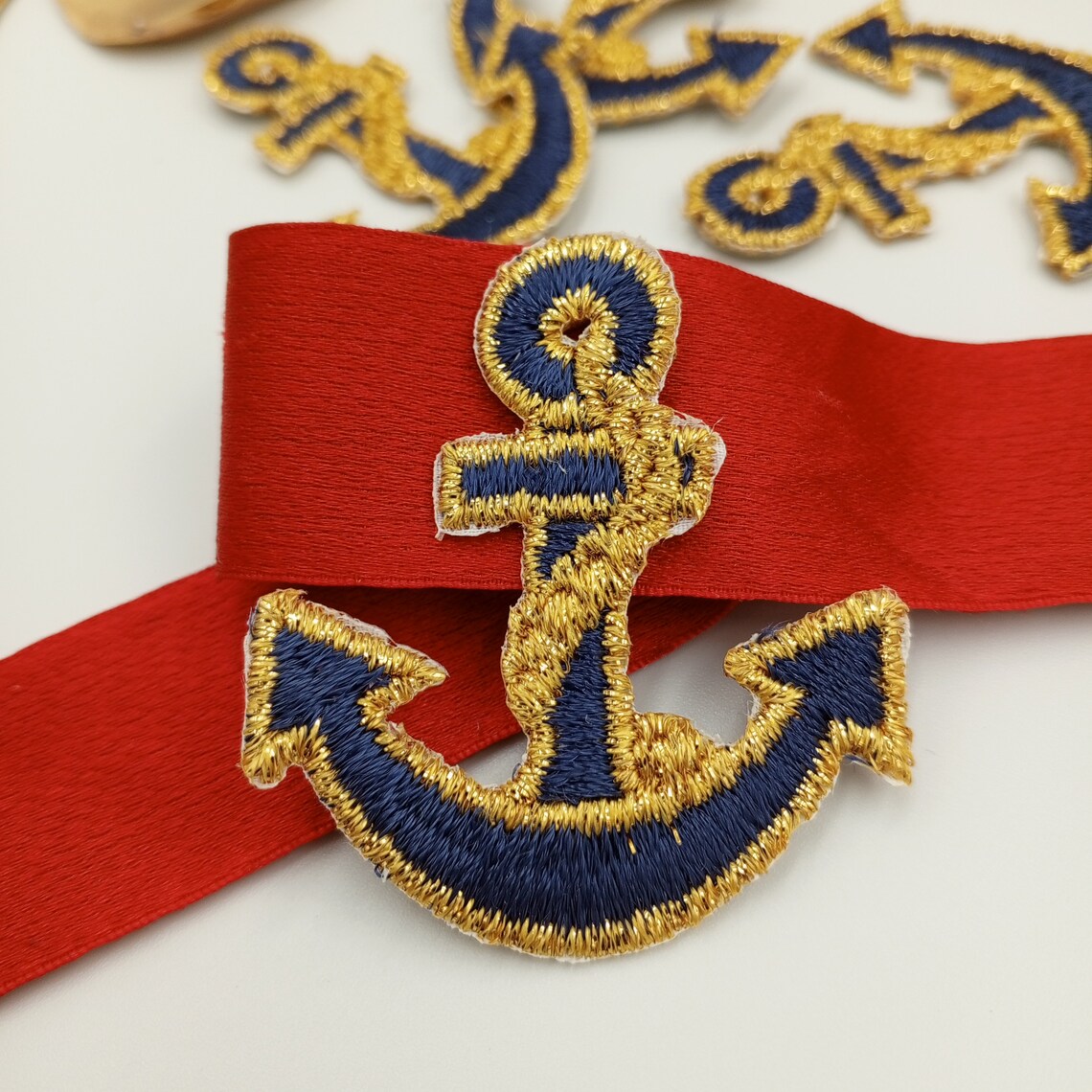 Metallic Gold Navy Iron on Anchor Decorative Patch Nautical Embroidered ...