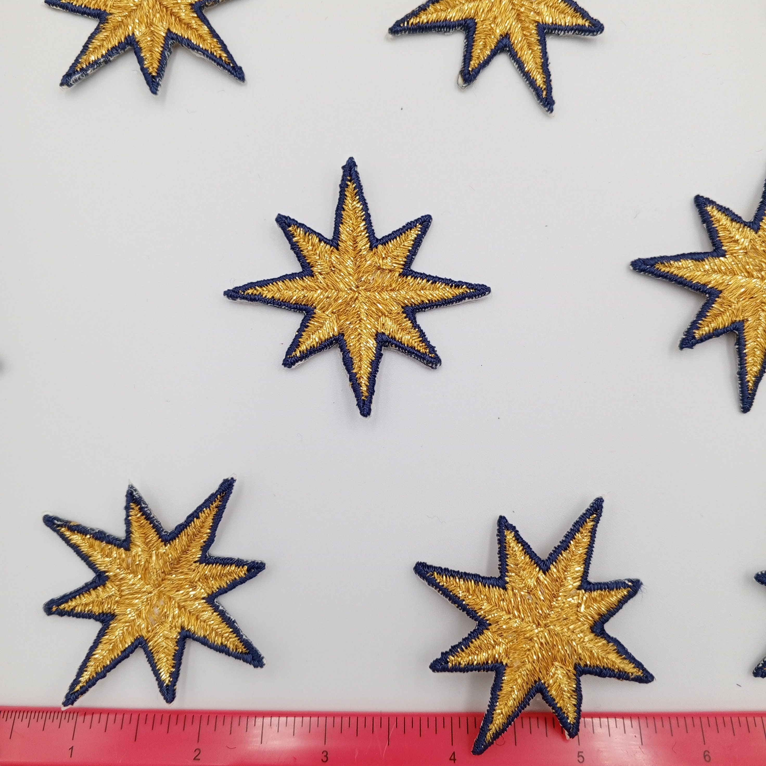METALLIC Gold Stars Patches Iron on Star Navy Blue Outlined Emblem Star ...