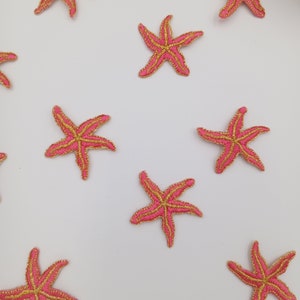 Coral Pink Starfish Patch Metallic Gold Sea Star Applique VINTAGE Seashore Star Iron on Patches ...